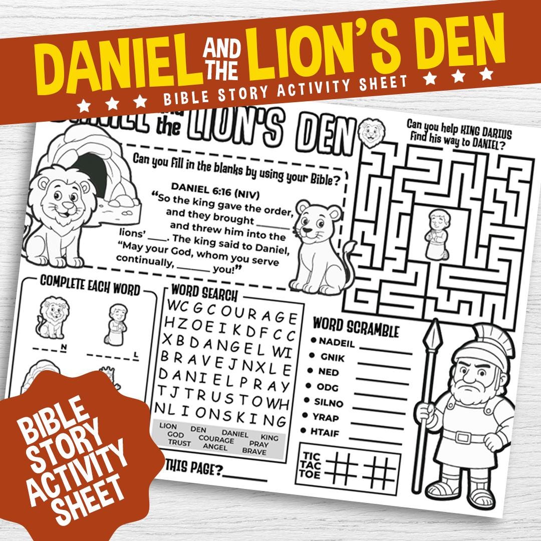 Daniel and the Lions Den Activity Sheet – Instant Download, Great Craft ...