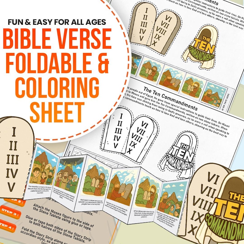 Ten Commandments Foldable Craft: Bible Story Activity (digital Download ...