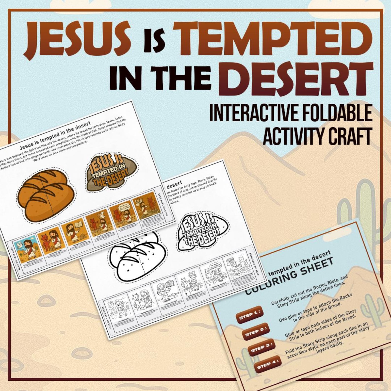 Jesus Tempted in the Desert Craft Instant Download, Great for Christian ...