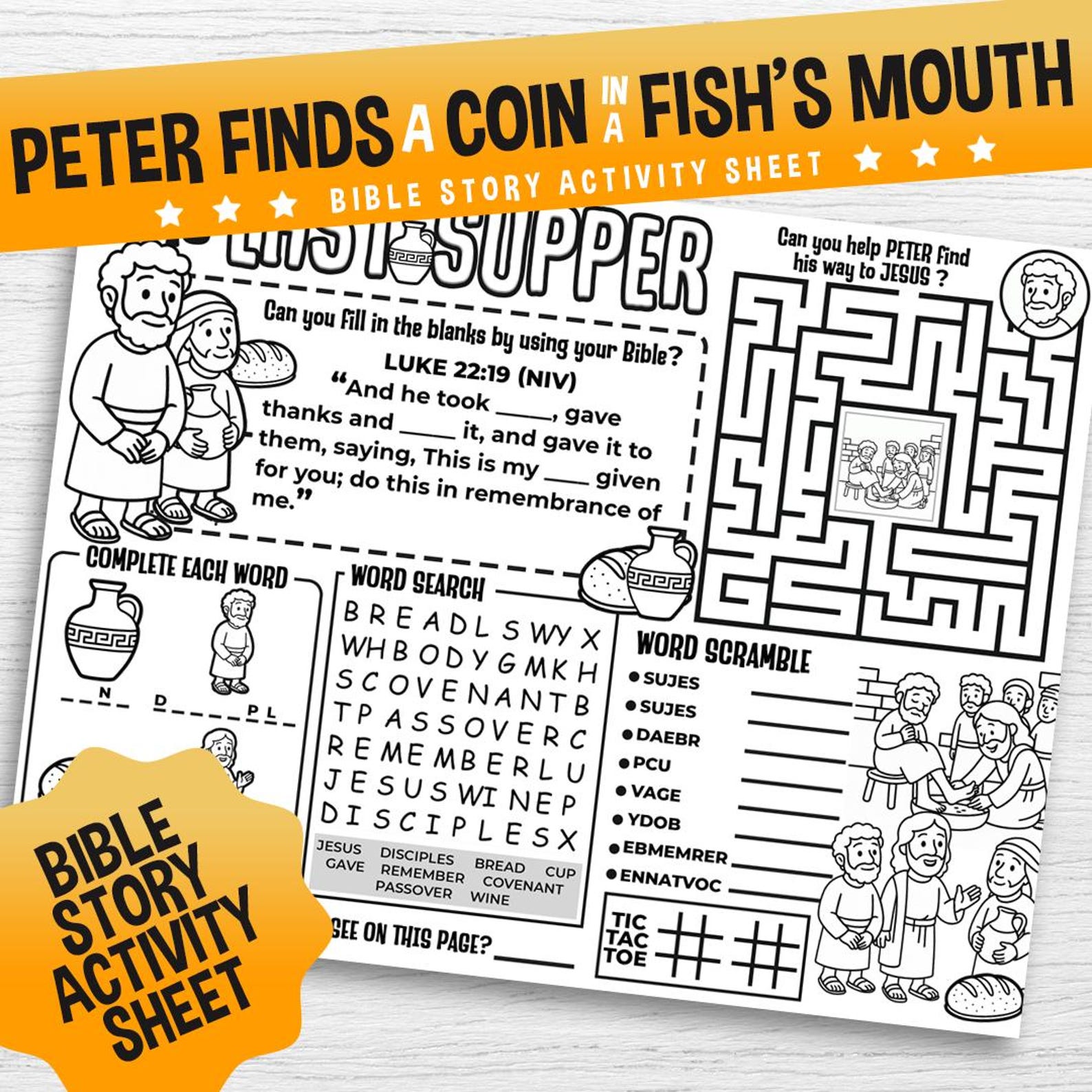 The Last Supper Activity Sheet – Instant Download, Great Craft for ...