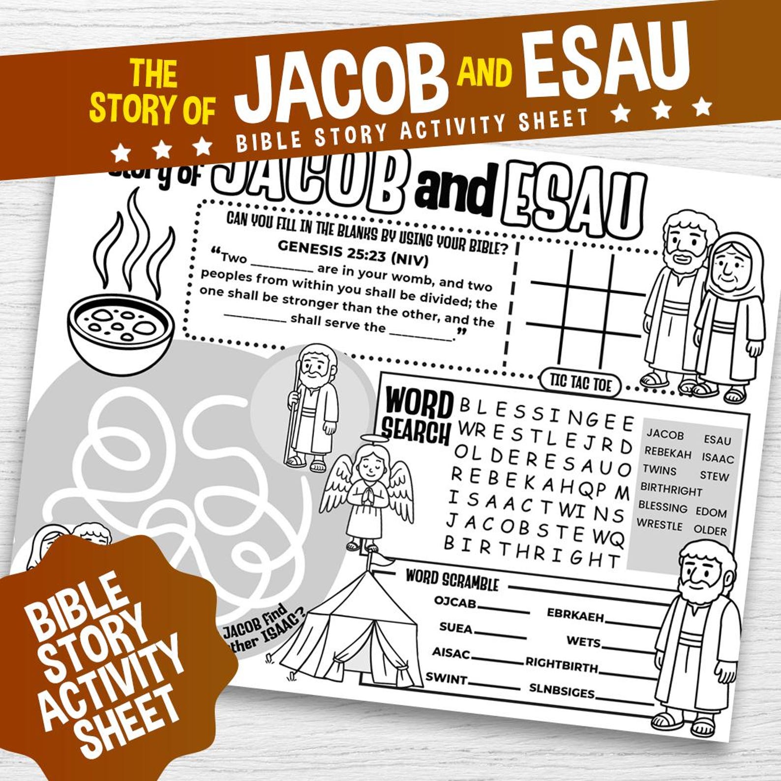 Jacob and Esau Activity Sheet – Instant Download, Great Craft for ...