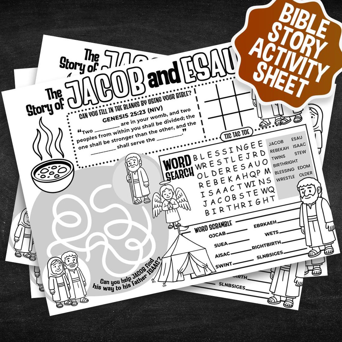 Jacob and Esau Activity Sheet – Instant Download, Great Craft for ...