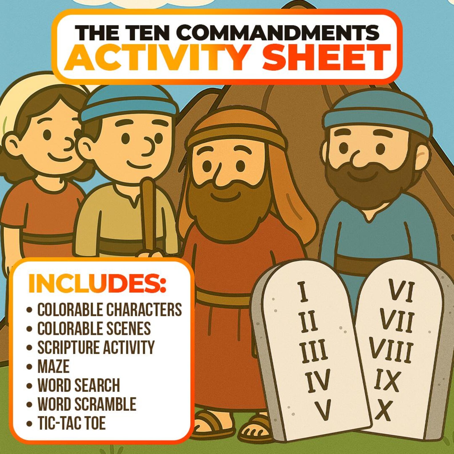 Ten Commandments Activity Sheet – Instant Download, Great Craft for ...