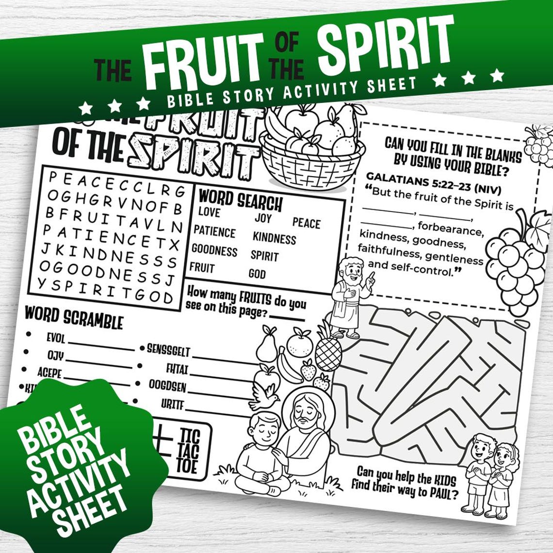Fruit of the Spirit Activity Sheet – Instant Download, Great Craft for ...