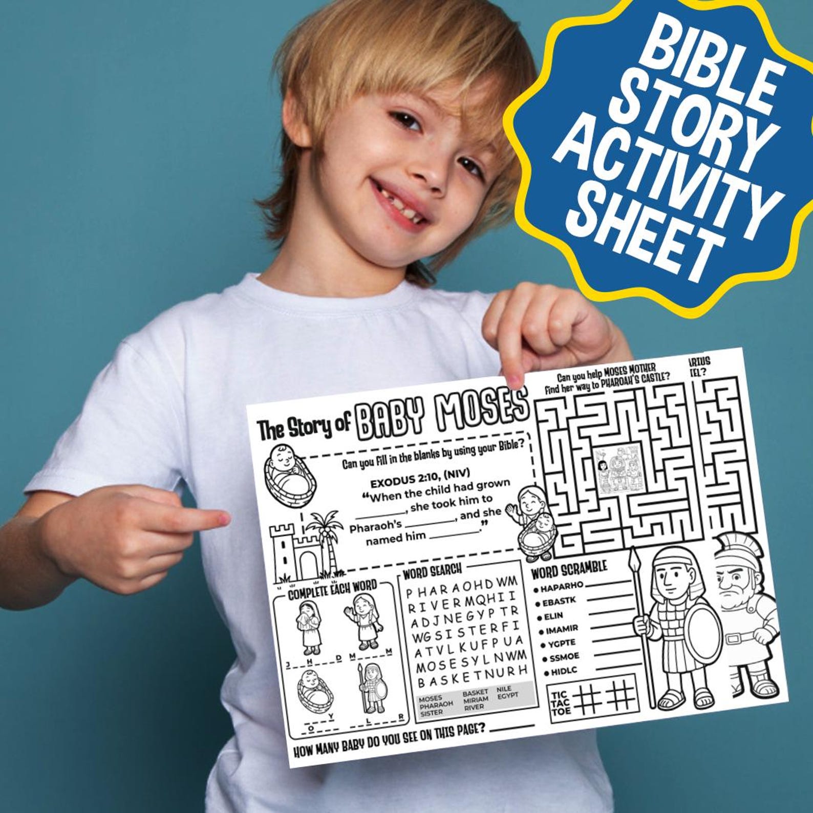Baby Moses Bible Activity Sheet – Instant Download, Great Craft for ...
