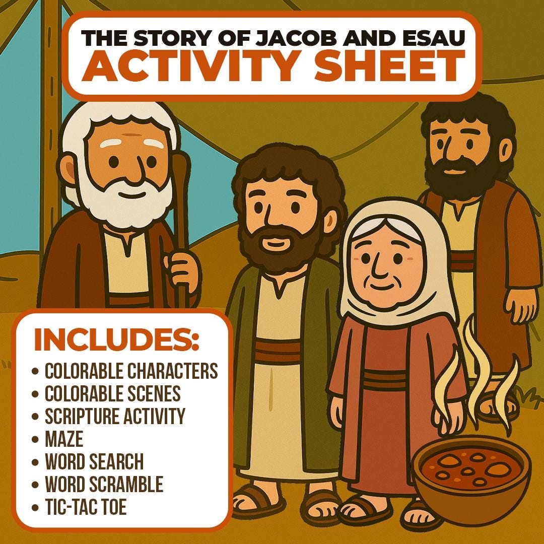 Jacob and Esau Activity Sheet – Instant Download, Great Craft for ...