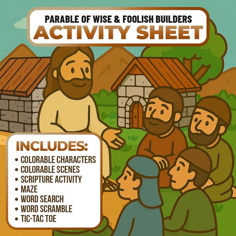 Wise and Foolish Builders Craft Printable, Bible Story Activity Page ...