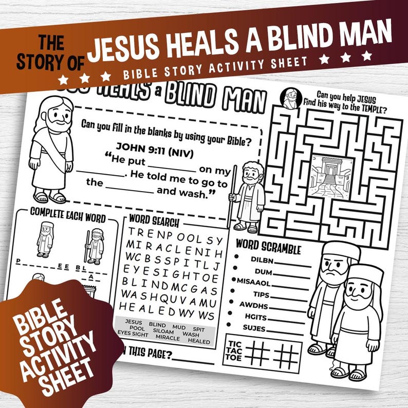 Jesus Heals a Blind Man Activity Sheet – Instant Download, Great Craft ...