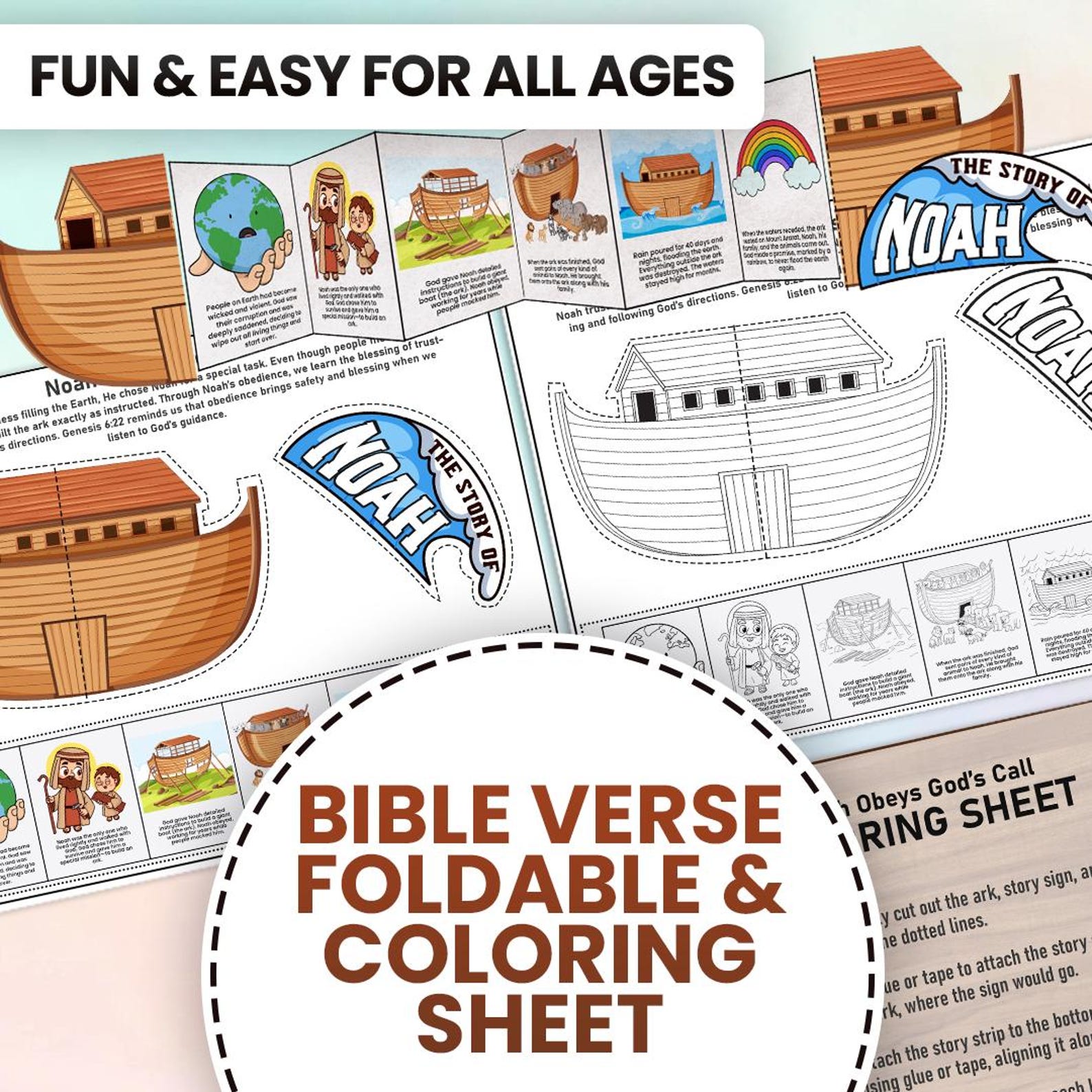 Instant Download Printable Noah's Ark Foldable Craft Activity, Great ...