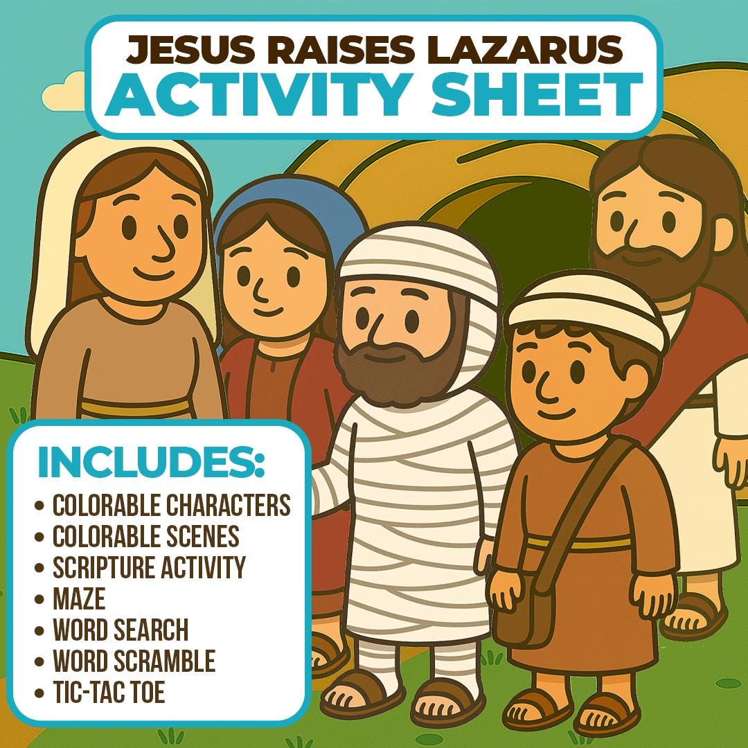 Jesus Raises Lazarus Activity Sheet–instant Download, Great Craft for ...