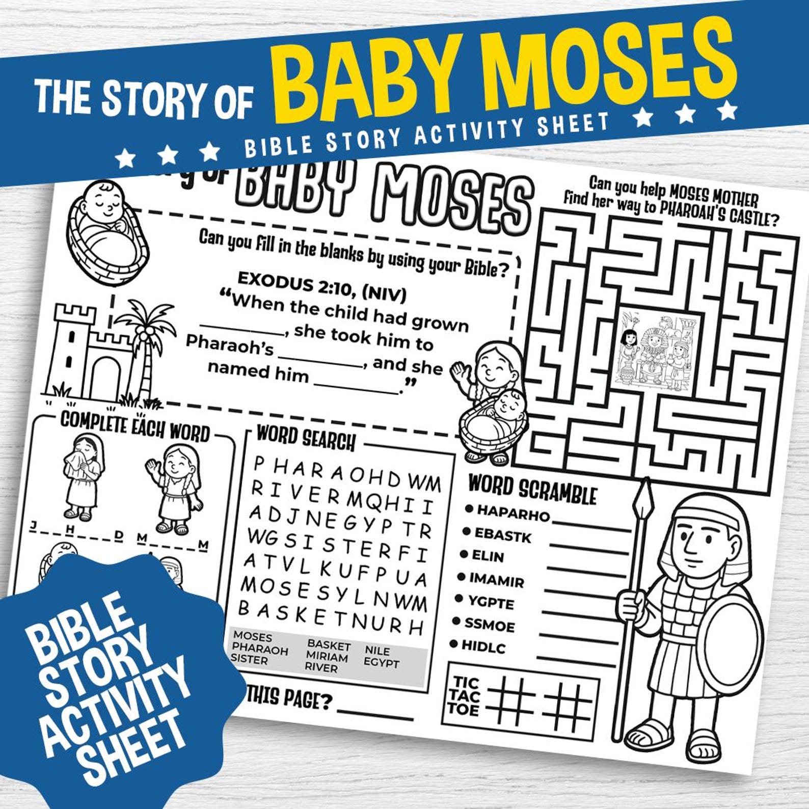 Baby Moses Bible Activity Sheet – Instant Download, Great Craft for ...