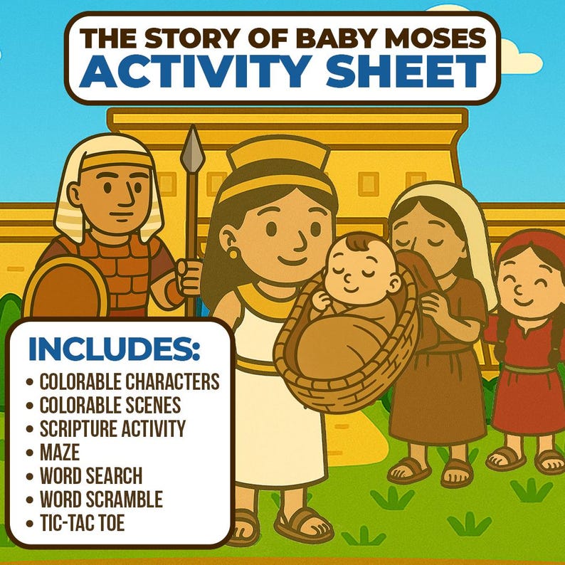 Baby Moses Bible Activity Sheet – Instant Download, Great Craft for ...