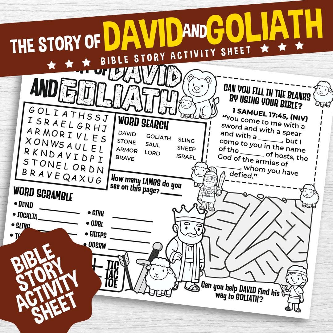 David and Goliath Activity Sheet – Instant Download, Great Craft for ...