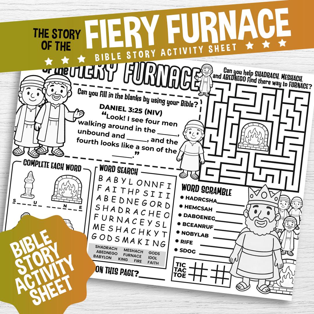 Fiery Furnace Bible Activity Sheet – Instant Download, Great Craft for ...