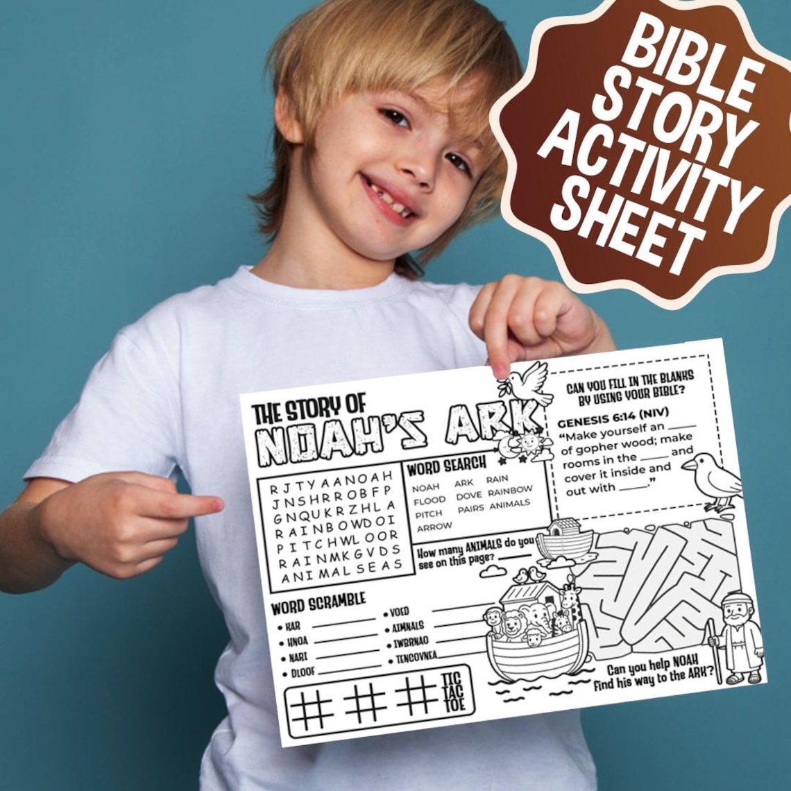 Noah's Ark Bible Activity Sheet – Instant Download, Great Craft for ...