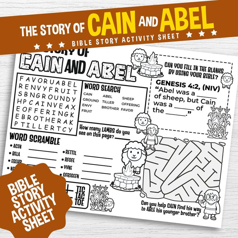 Cain and Abel Activity Sheet – Instant Download, Great Craft for Christian Kids, Homeschooling ...
