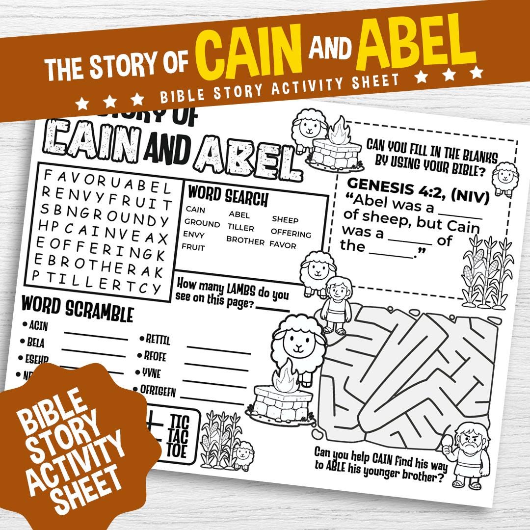 Cain and Abel Activity Sheet – Instant Download, Great Craft for ...
