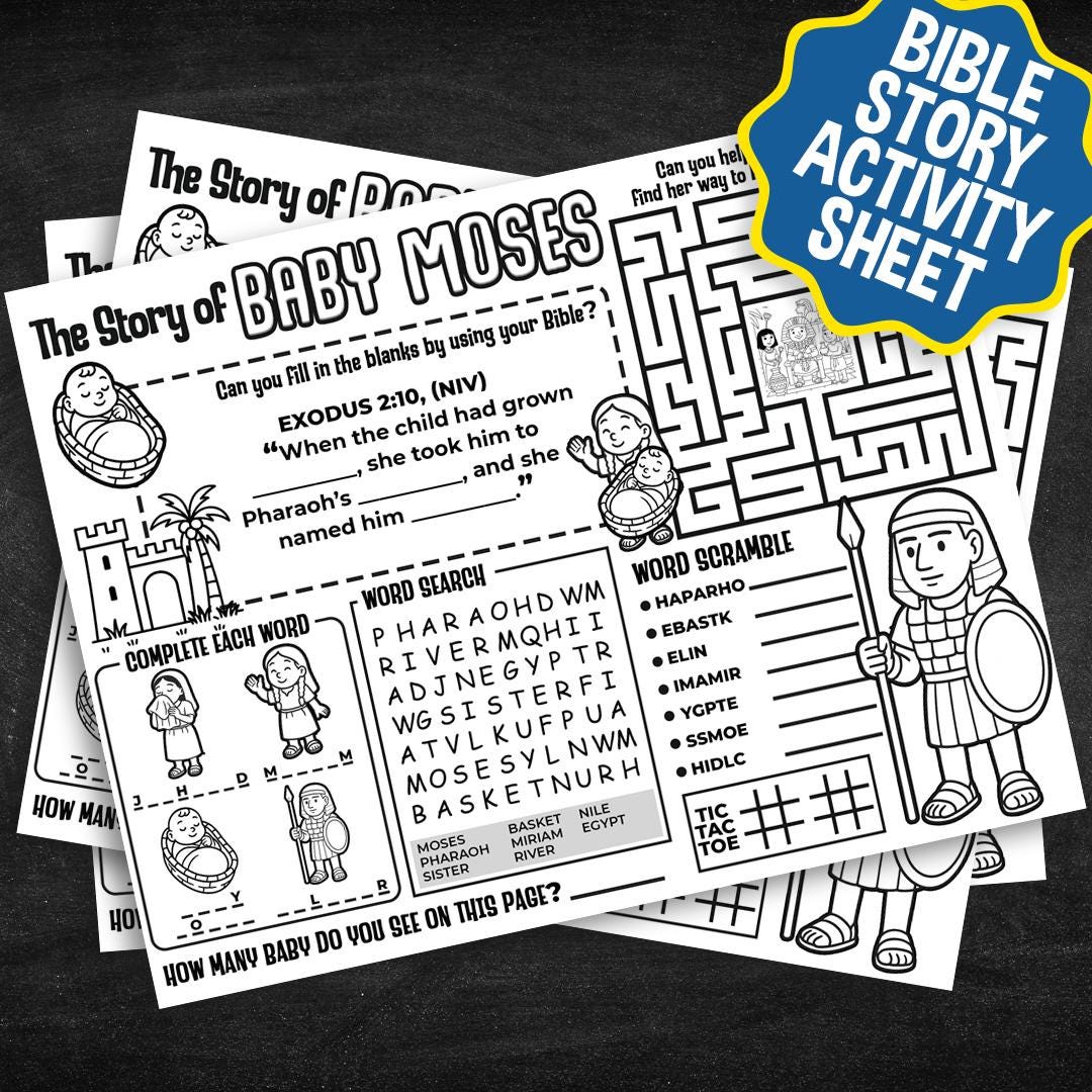 Baby Moses Bible Activity Sheet – Instant Download, Great Craft for ...