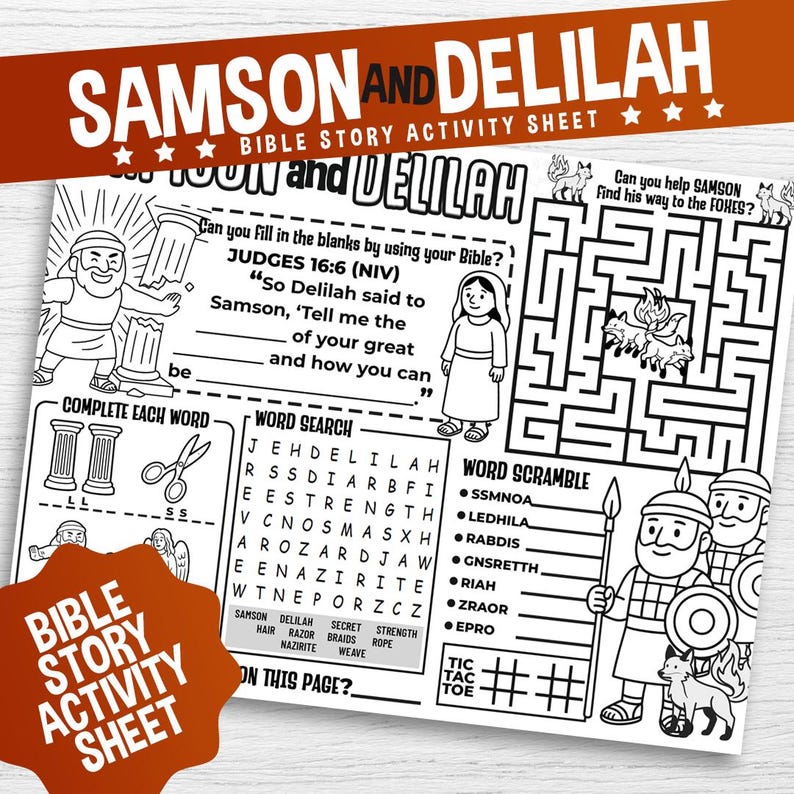 Samson and Delilah Activity Sheet – Instant Download, Great Craft for ...