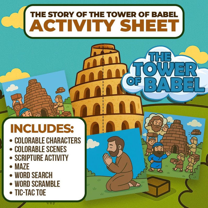 Tower of Babel Activity Sheet – Instant Download, Great Craft for ...