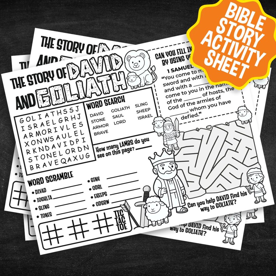 David and Goliath Activity Sheet – Instant Download, Great Craft for ...