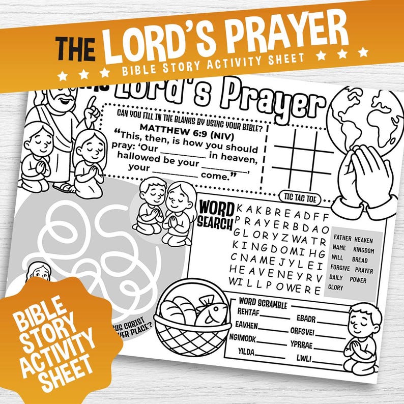 Lord’s Prayer Craft Printable, Bible Activity Page for Kids, Sunday ...