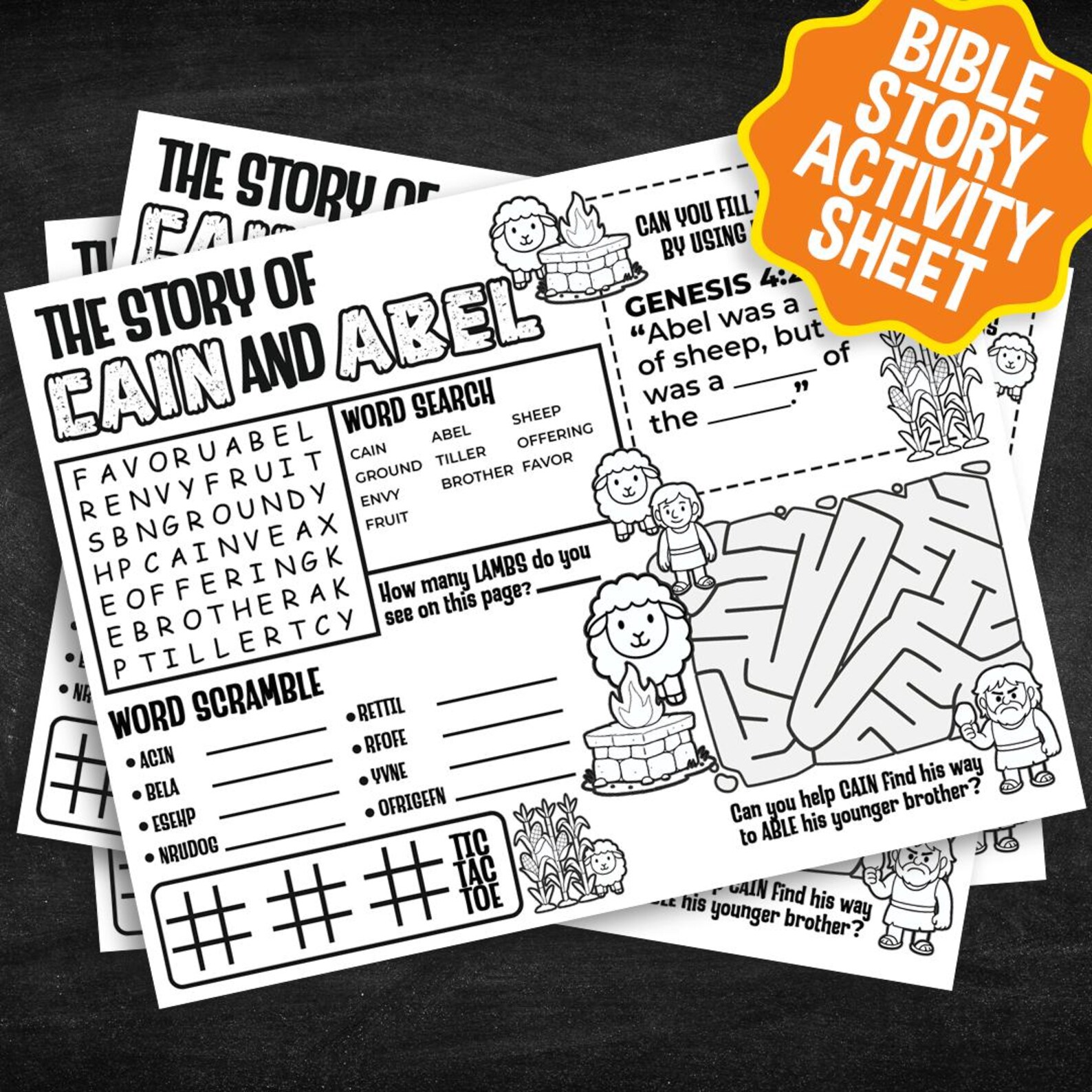 Cain and Abel Activity Sheet – Instant Download, Great Craft for Christian Kids, Homeschooling ...