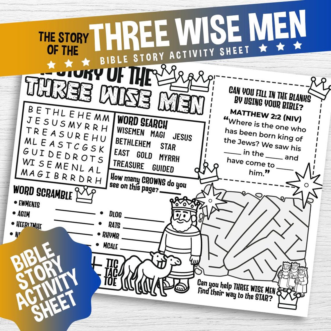 Three Wise Man Activity Sheet – Instant Download, Great Craft for ...
