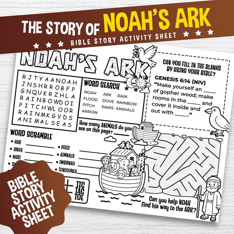 Noah's Ark Bible Activity Sheet – Instant Download, Great Craft for ...