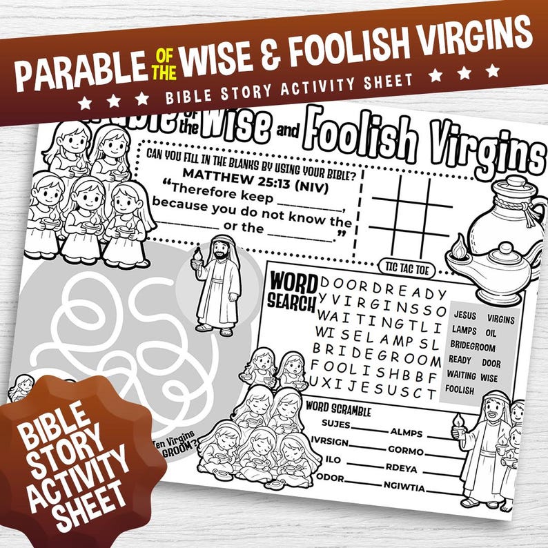 Wise and Foolish Virgins Craft Printable, Bible Story Activity Page ...
