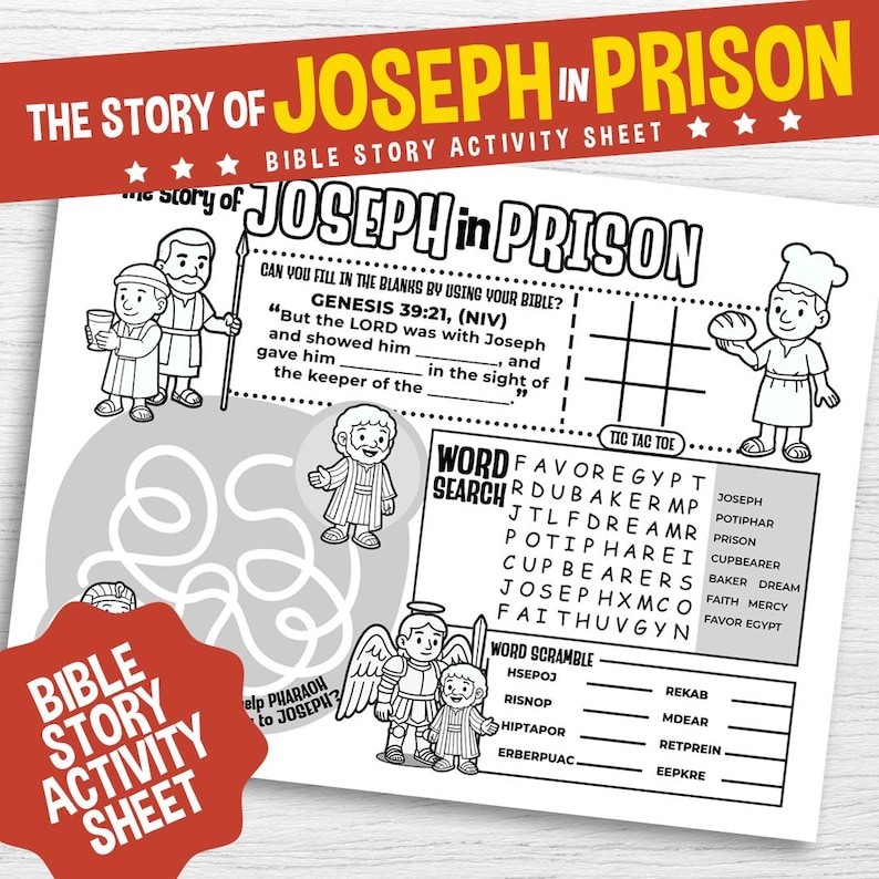 Joseph in Prison Activity Sheet – Instant Download, Great Craft for ...