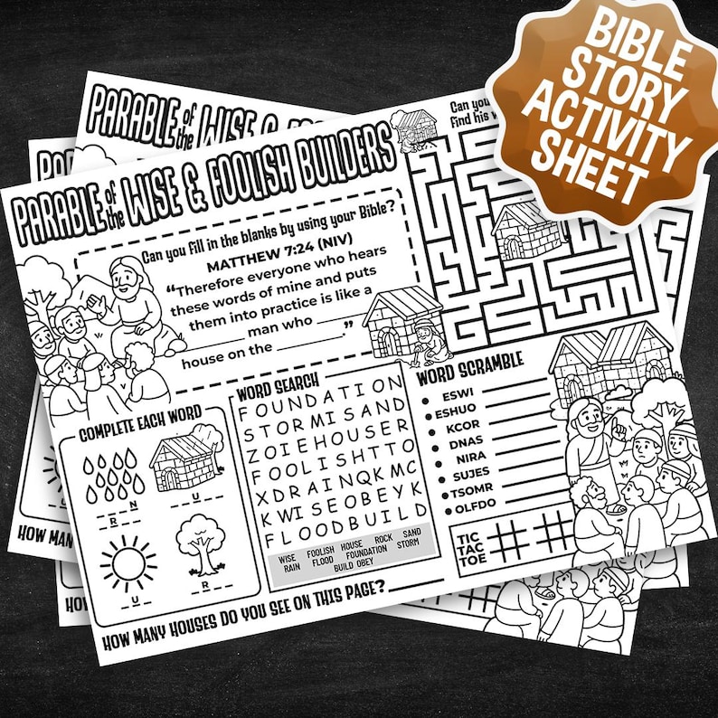 Wise and Foolish Builders Craft Printable, Bible Story Activity Page ...