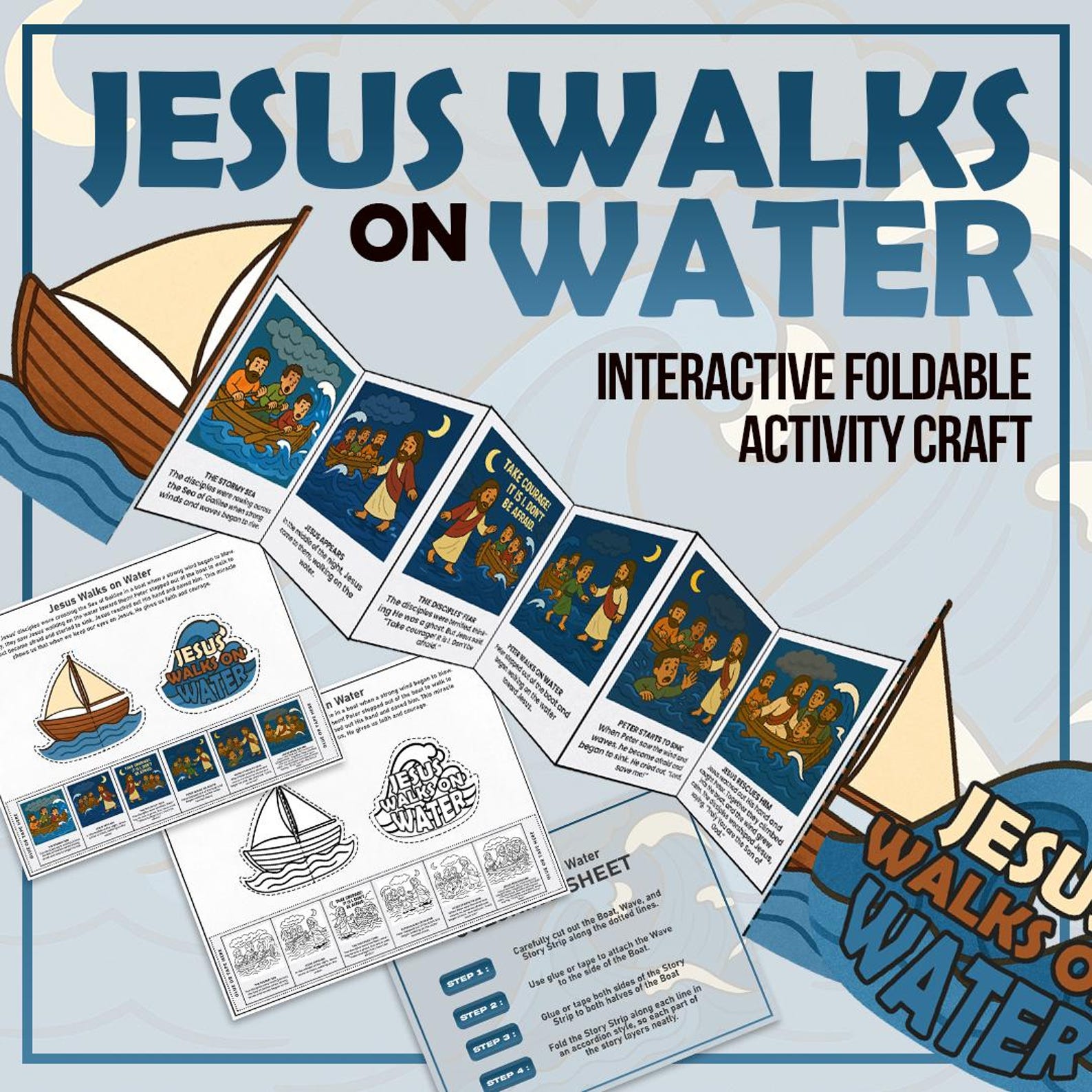 Jesus Walks on Water Story Foldable Craft Instant Download, Bible ...