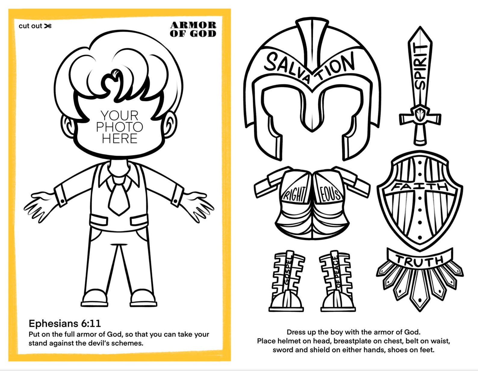 Instant Download Printable Armor of God Cutout Activity, Great for ...