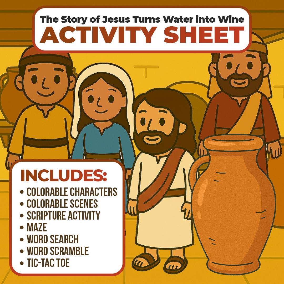 Jesus Turns Water Into Wine Activity Sheet – Instant Download, Great ...
