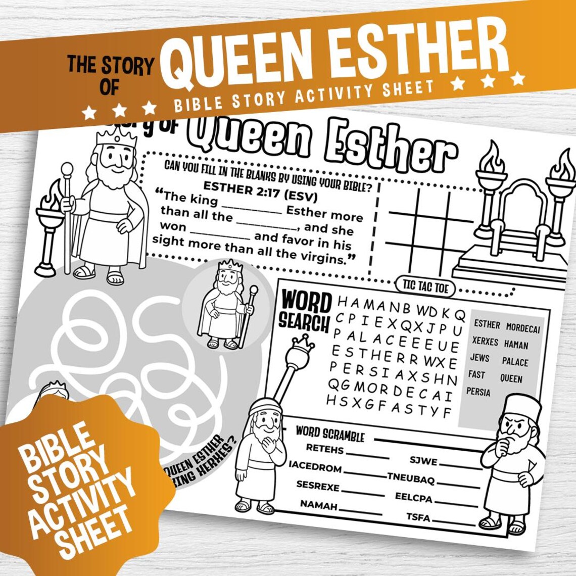 Queen Esther Activity Sheet – Instant Download, Great Craft for ...