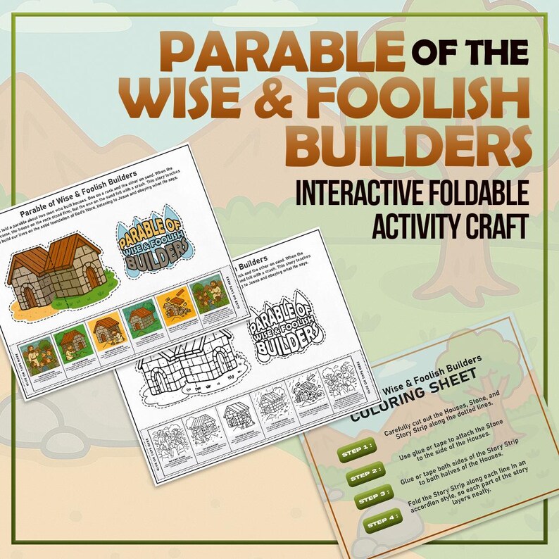 Wise and Foolish Builders Craft Printable, Bible Story Activity for ...