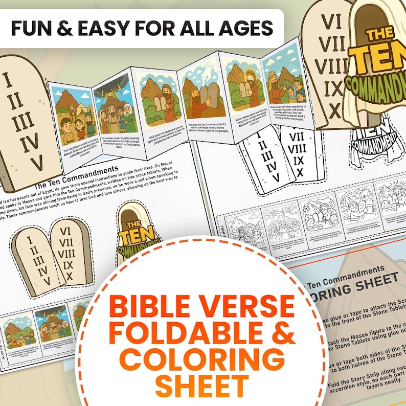 Ten Commandments Foldable Craft: Bible Story Activity (digital Download ...
