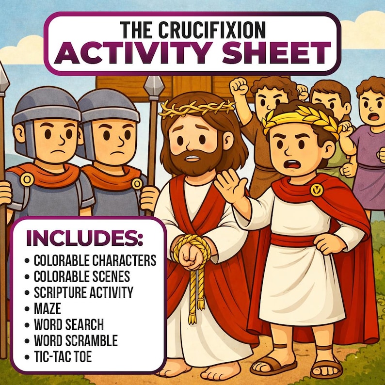 Crucifixion of Jesus Craft Printable, Bible Story Activity Page, Sunday ...