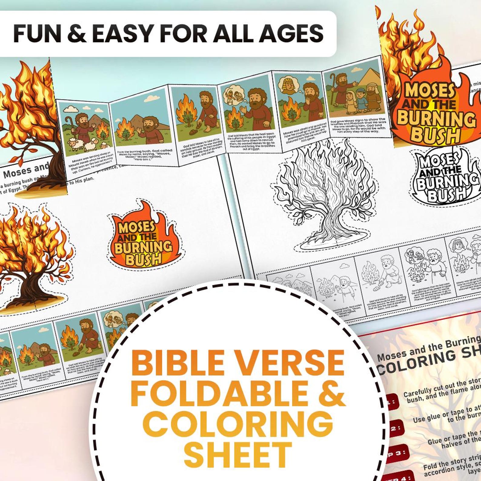 Instant Download Moses and the Burning Bush Foldable Craft Activity ...