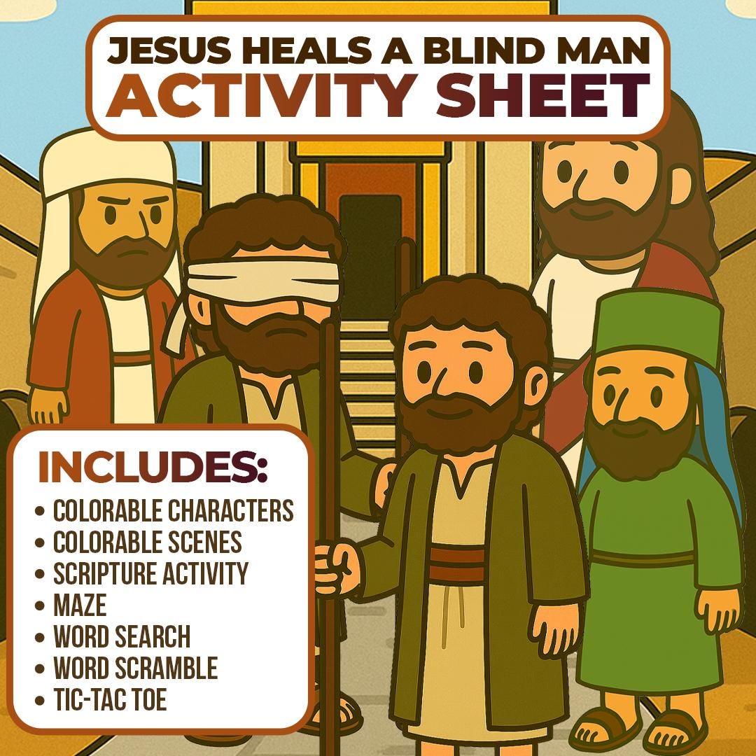 Jesus Heals a Blind Man Activity Sheet – Instant Download, Great Craft ...