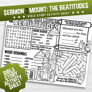 Sermon on the Mount the Beatitudes Activity Sheet – Instant Download ...