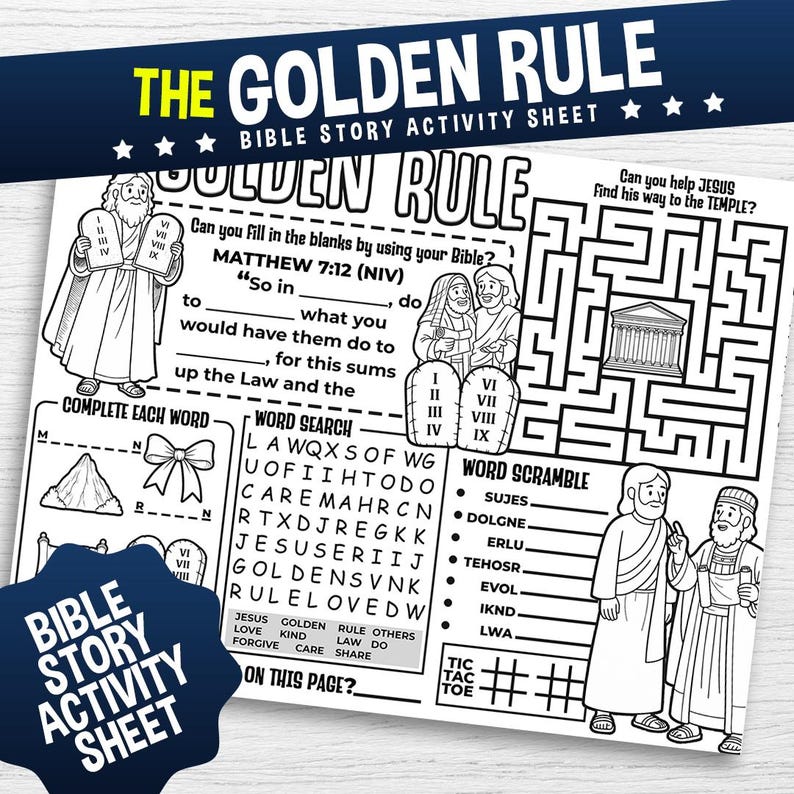 Golden Rule Craft Printable, Bible Activity Page for Kids, Sunday ...