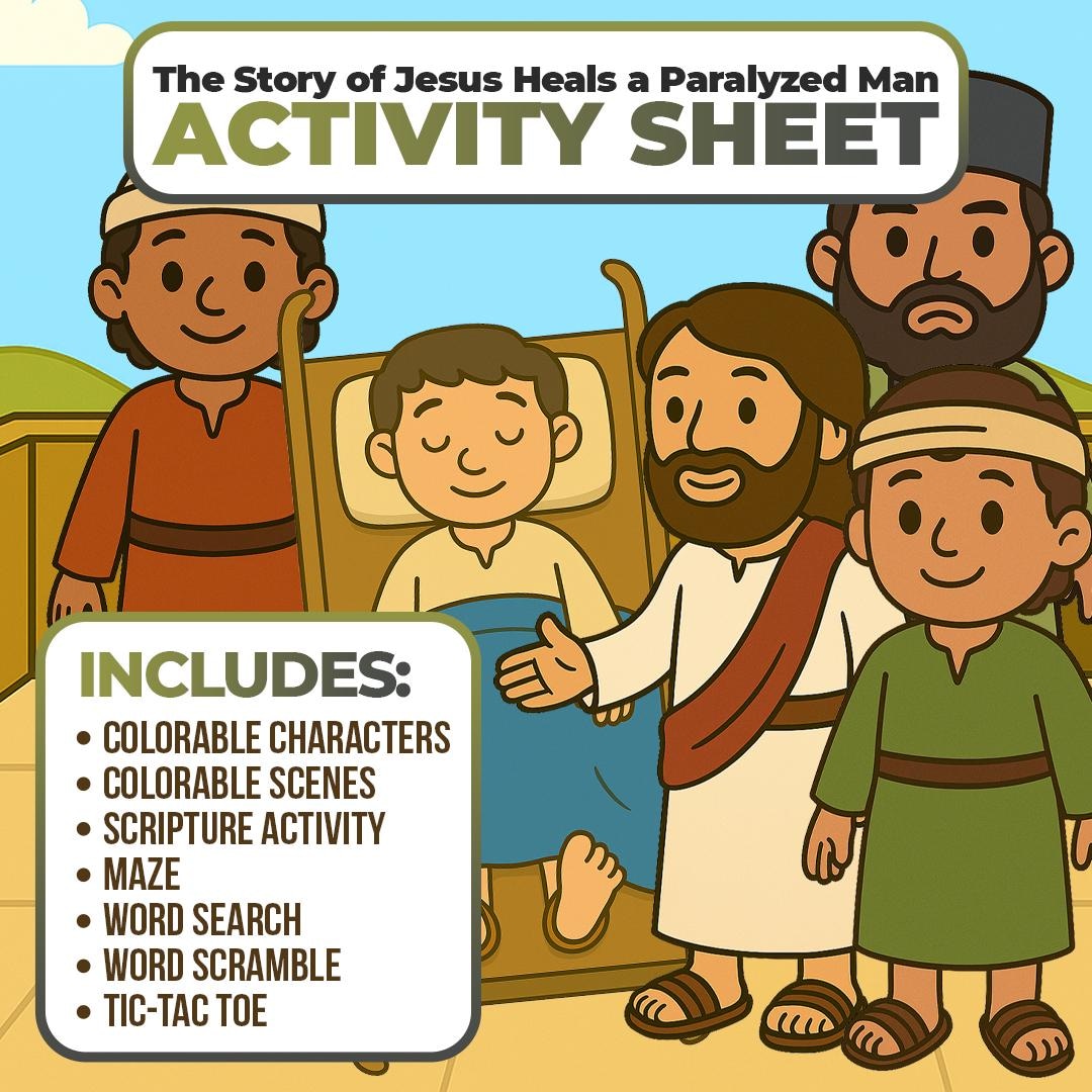 Jesus Heals a Paralyzed Man Activity Sheet–instant Download, Great for ...