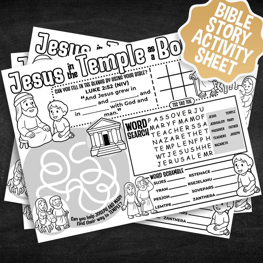 Jesus in the Temple as a Boy Activity Sheet – Instant Download, Great ...
