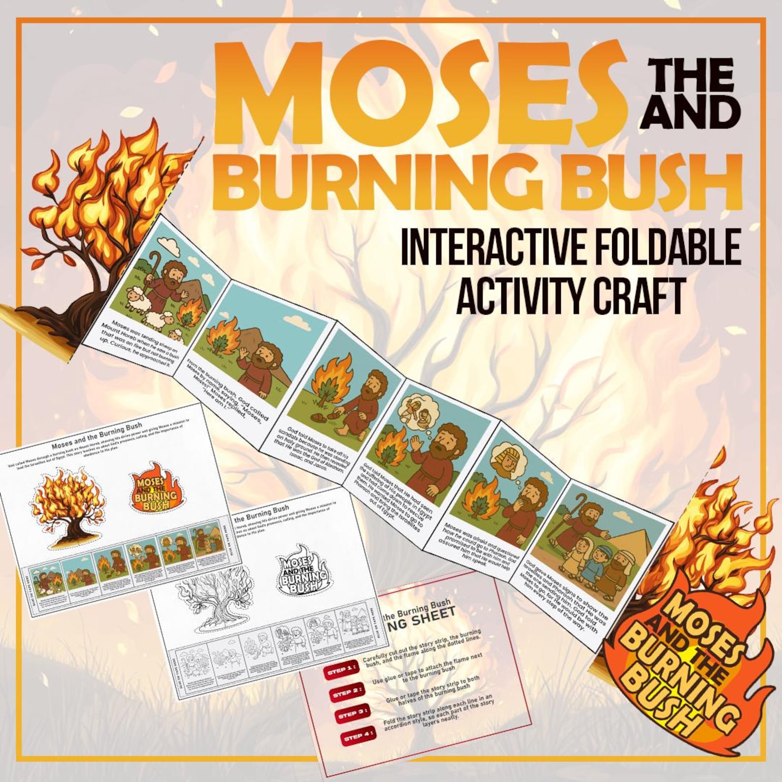 Instant Download Moses and the Burning Bush Foldable Craft Activity ...