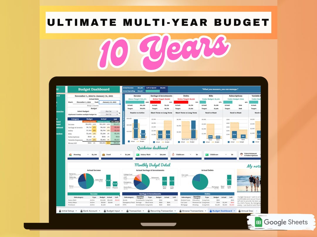 10 Years Ultimate Multi-year Budget Planner Spreadsheet for Google ...