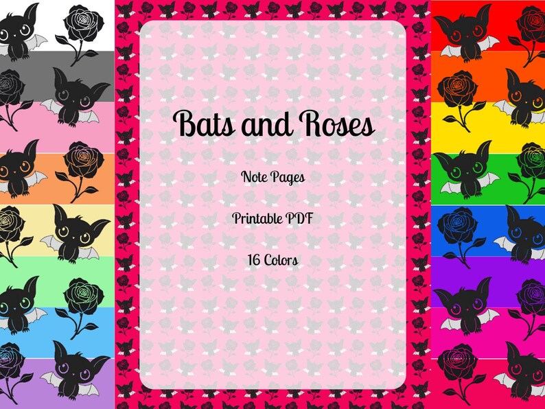 Bats and Roses Unlined Paper Printable PDF Digital Download Stationery ...