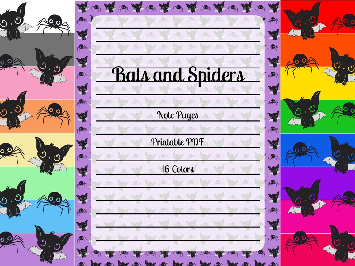 Bats and Spiders Note Paper Printable PDF Digital Download Stationery 8 ...