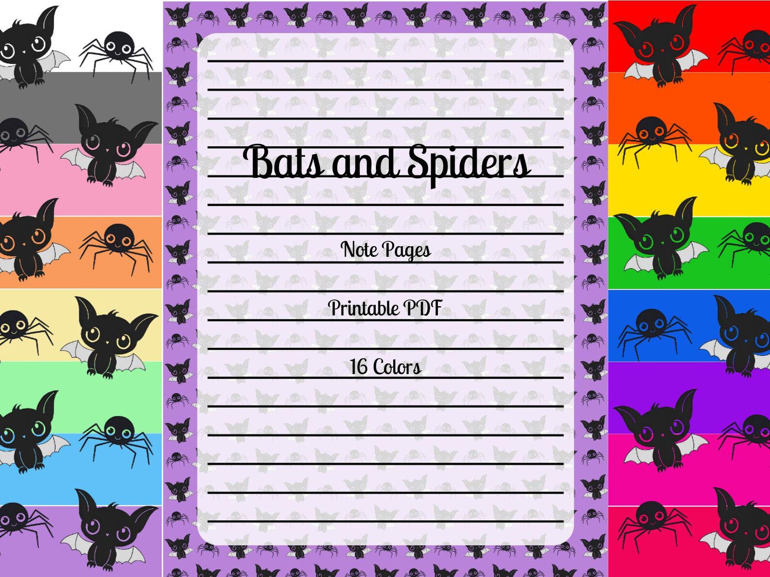 Bats and Spiders Note Paper Printable PDF Digital Download Stationery 8 ...